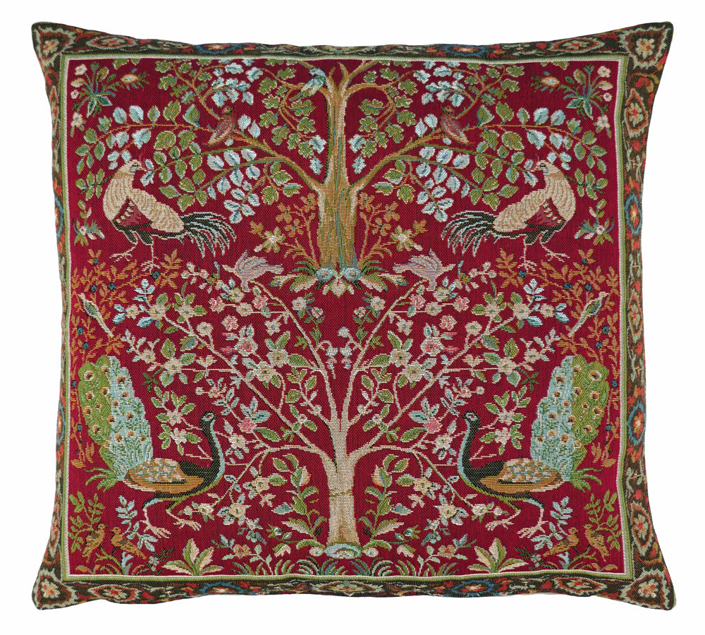 Hines of Oxford William Morris Birds and Trees Red Tapestry Cushion ...